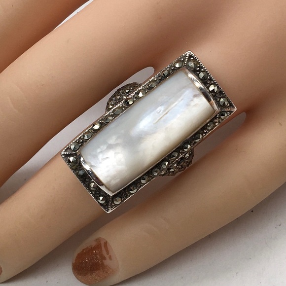 Vintage | Jewelry | Vintage Sterling Huge Mop Marcasite Ring | Poshmark